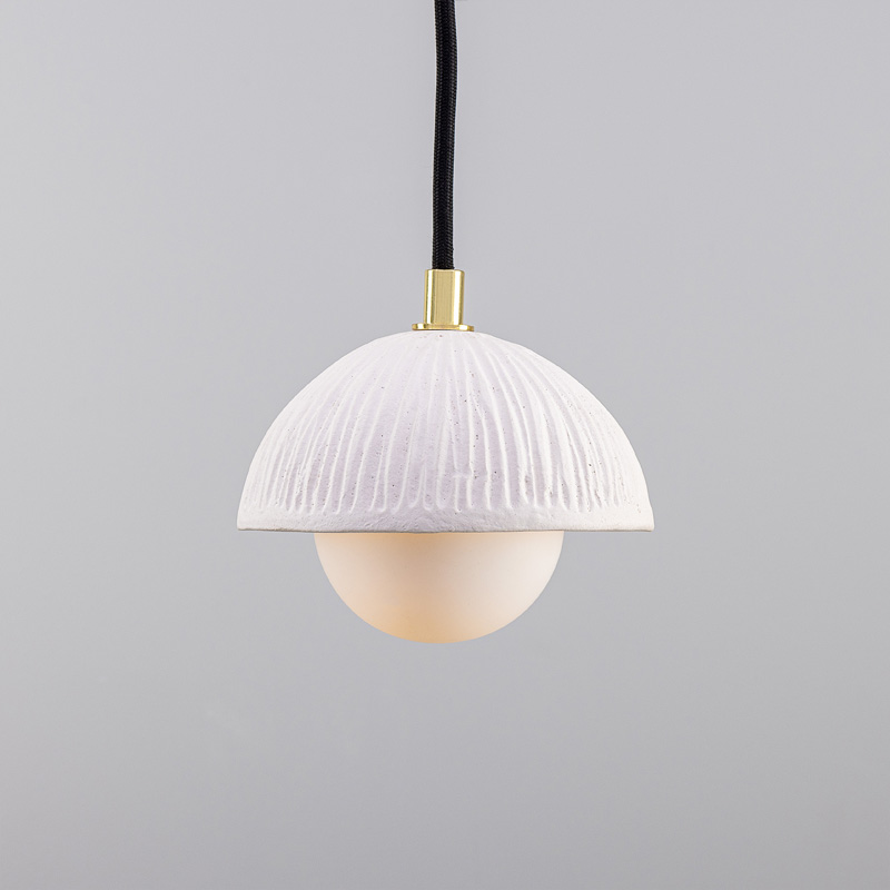 Ferox 14cm Matt White Striped Ceramic Pendant Light
